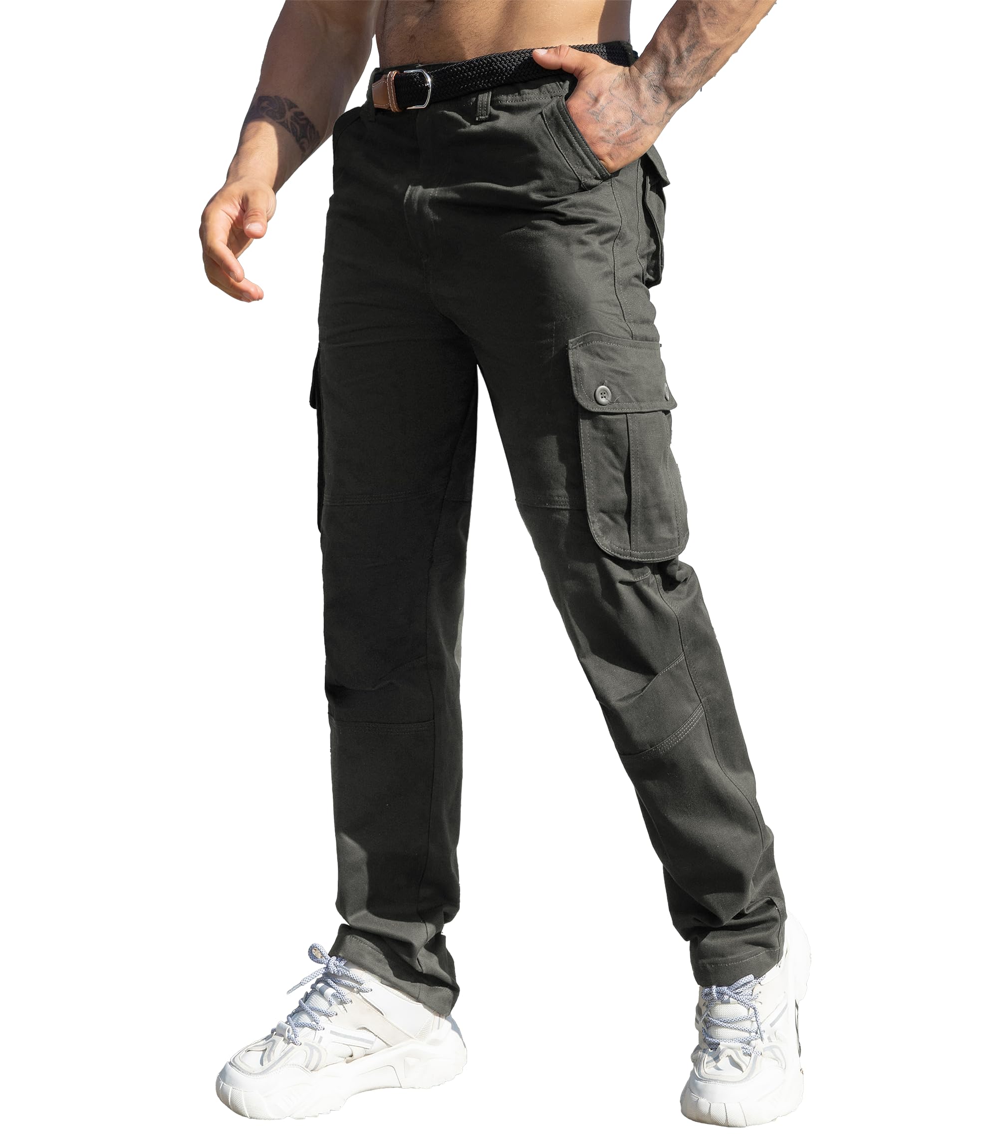 GLESTORE Cargo Pants for Men Relaxed Fit Baggy Hiking Pants Lightweight Tactical Pants with Pockets Green 32