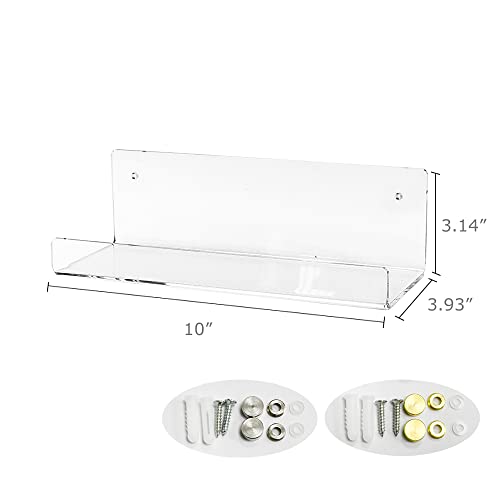 pbf PHOTO BOOTH FRAMES Acrylic Floating Bookshelf Clear Bathroom Wall Floating Shelves Invisible Wall Bookshelves Ledge Book Shelf with Gold and Silver Hardware (2)
