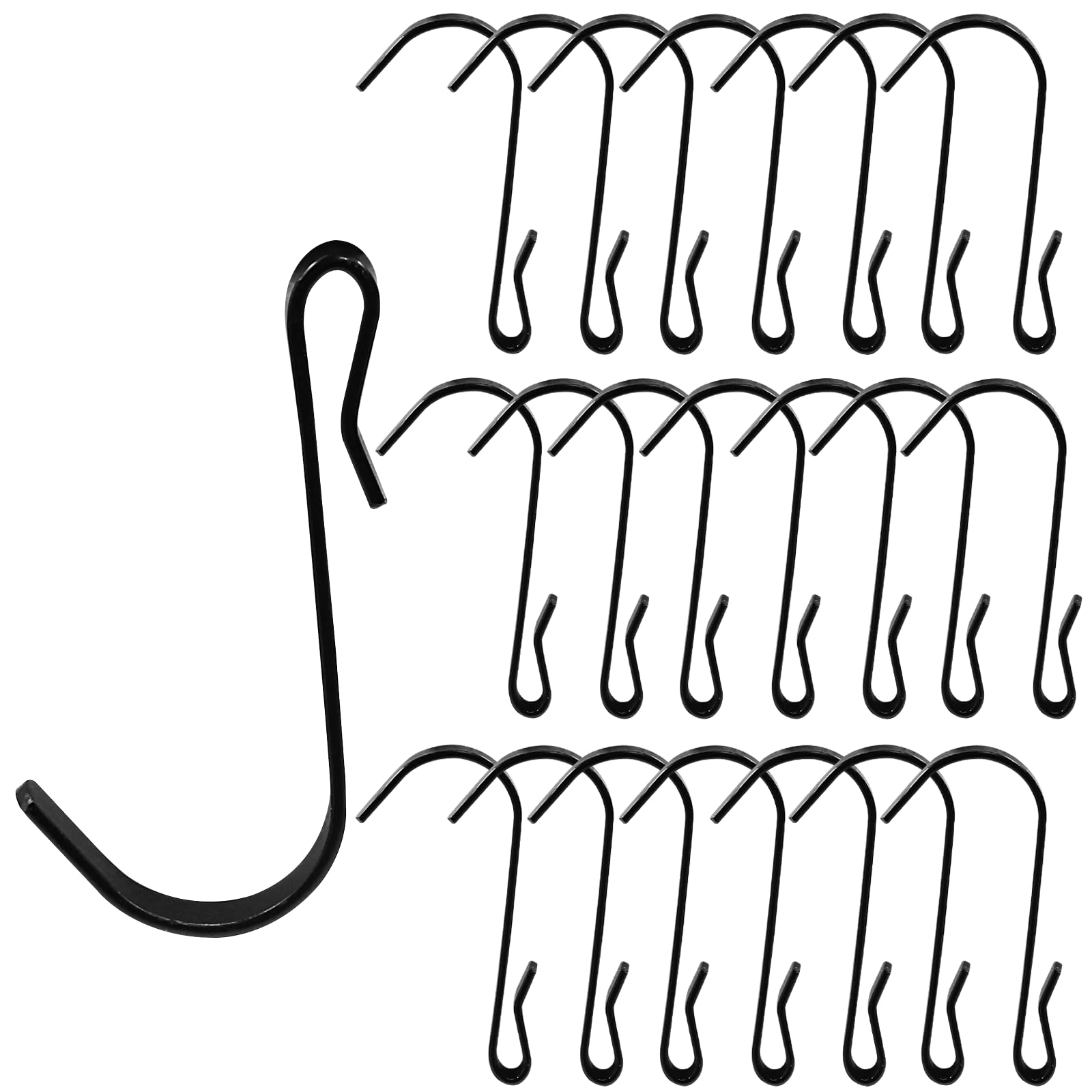 Piutouyar 20 Pack S Shaped Hanger Hooks, Black J Shaped Hook Stainless Steel Clip-on Hook Heavy Duty Hanging Hooks for Home Kitchen Bedroom