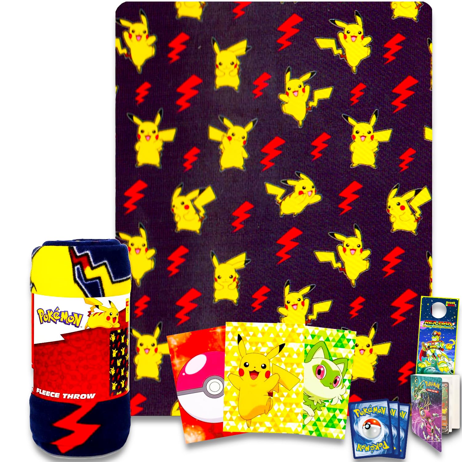 Pokemon Throw Blanket Bundle - Pikachu Kids and Teens Blanket, Pokemon Poster Book, Sticker Activity Book, More for Boys and Girls | Pokemon Blanket Size 40" x 50"