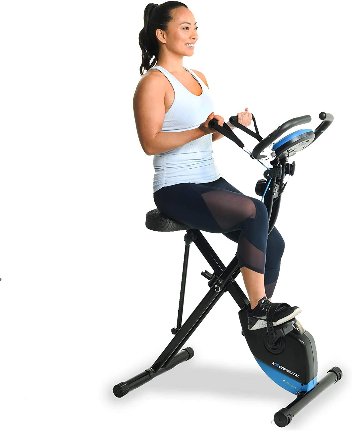 Exerpeutic Bluetooth Smart Foldable Bike with Resistance Bands and Free MyCloudFitness App, Black Folding Bike