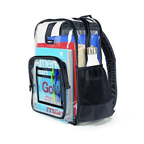 SMARTY Heavy Duty Clear Backpack V6 Durable Transparent See Through Bag (Medium, Black)
