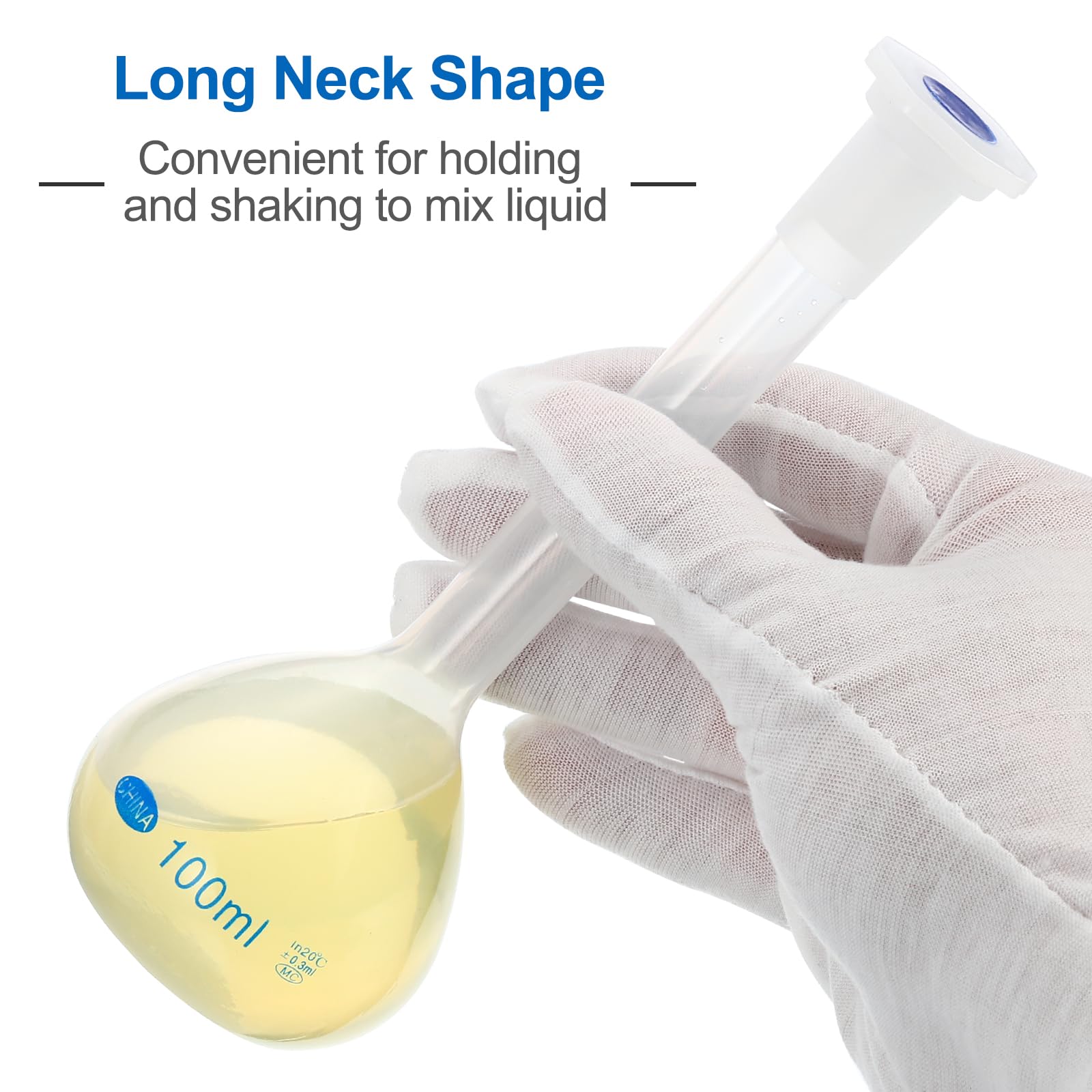 PATIKIL 100ml Volumetric Flask, 2 Pack Polypropylene Graduated Volumetric Measuring Flask with Plug Cap Tolerance 0.3ml for Laboratory Experiment, Translucent