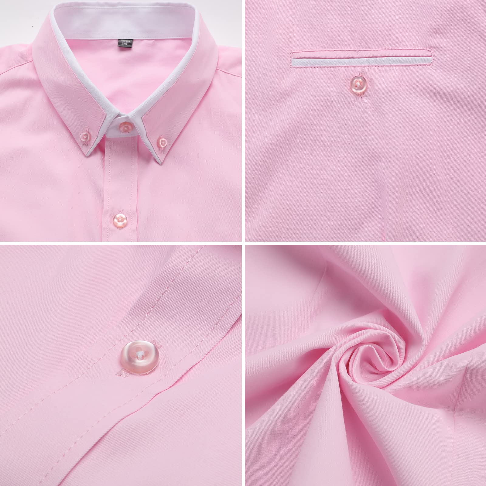 FLY HAWK Men's Short Sleeve Casual Button Down Shirts, Slim Fit Contrast Collared Summer Button Up Shirts for Men Pink Medium