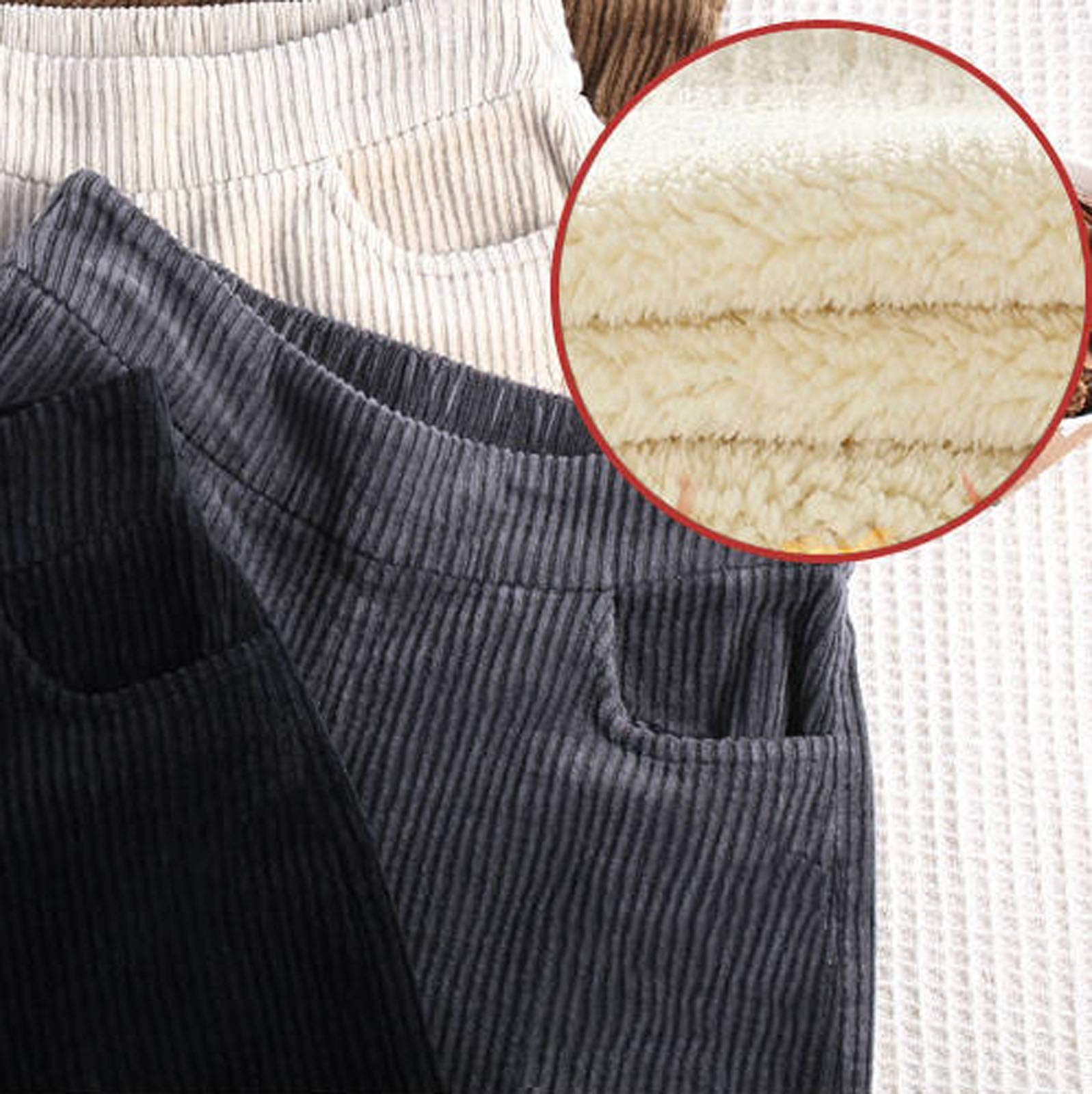 Fleece Lined Corduroy Pants for Women's Winter Warm Sweatpants Plush Sherpa Long Trousers Thick Jogger Pants Brown