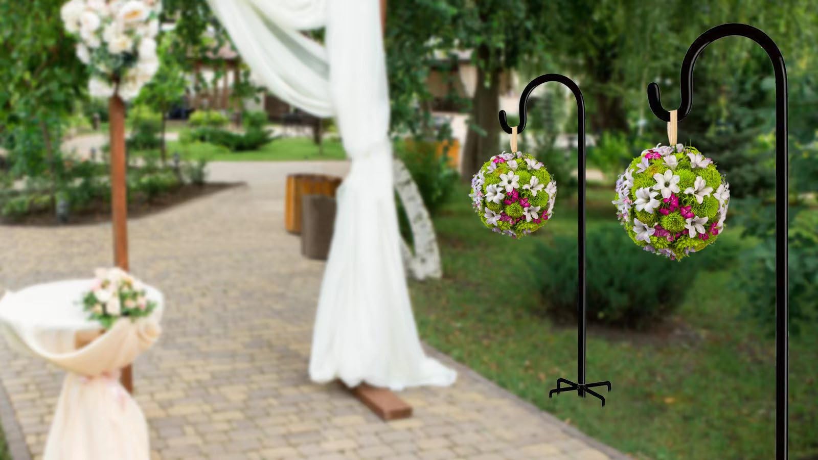 Garden Shepherd Hook Outdoor with 5 Prong Base, Bird Feeder Pole Hanger Holder Stand, Adjustable Heavy Duty Solar Light Plant Lantern Hanger Holder, Wedding Decor Black