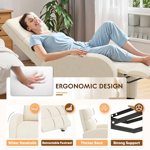 YESHOMY Recliner Chair for Adults, Adjustable Modern Single Sofa with Padded Seat Backrest for Living Room, with Lumbar Support, Beige
