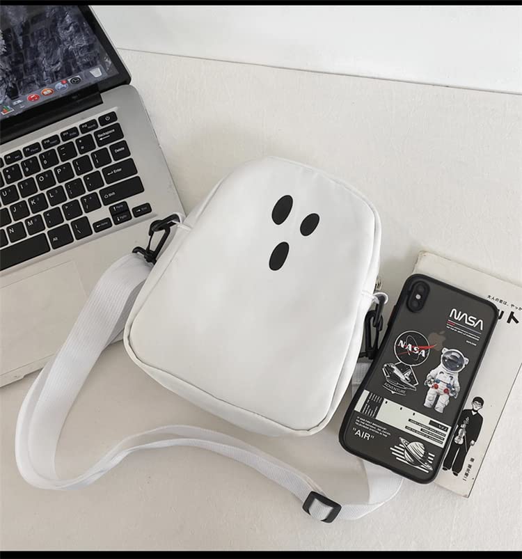 GESALOP Funny Cute Ghost Kawaii Women's Canvas Bag Cartoon Harajuku Wallet Women's Shoulder Bag Kawaii Wallet (Black-1)