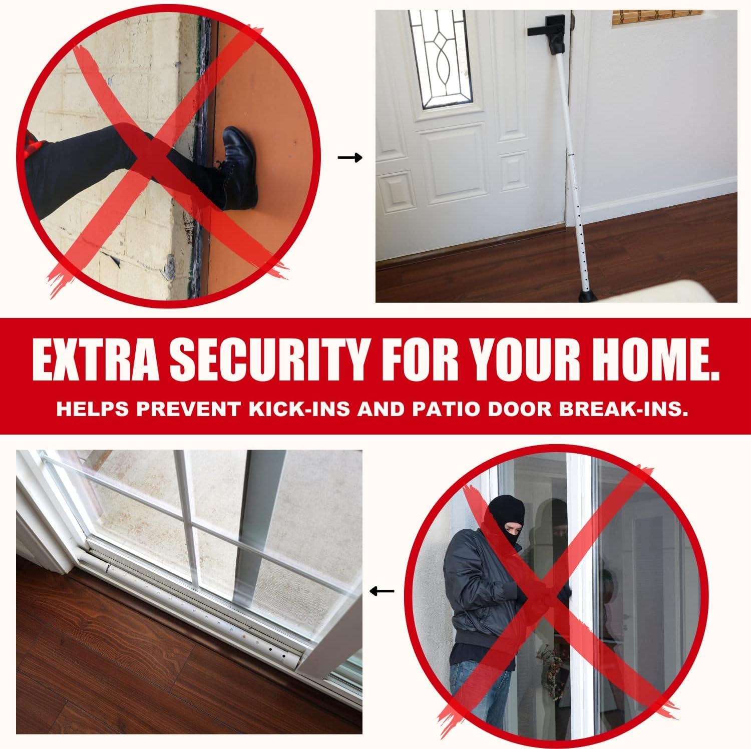 Door Security Bar, SecurityMan Heavy Duty 2-in-1 Door Stoppers Security Bar and Sliding Door Lock Bar (2 Pack) - Perfect Adjustable Door Jammer Door Stopper for Home, Hotel, and Apartment Security