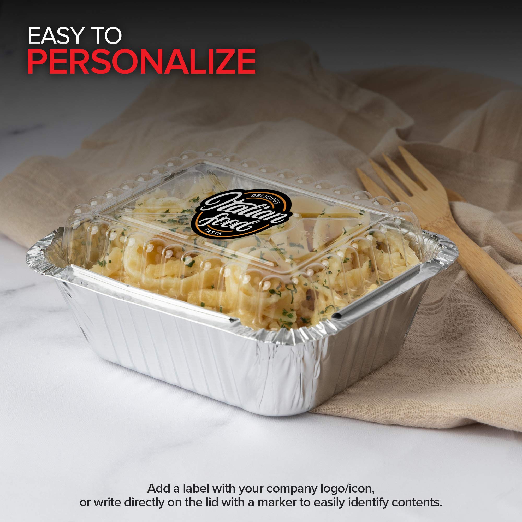 Stock Your Home 1 Lb Small Aluminum Pans with Lids (100 Pack) Foil Pans + Clear Plastic Lids, Disposable Cookware, Takeout Trays with Lids - To Go Disposable Food Containers for Restaurants & Catering