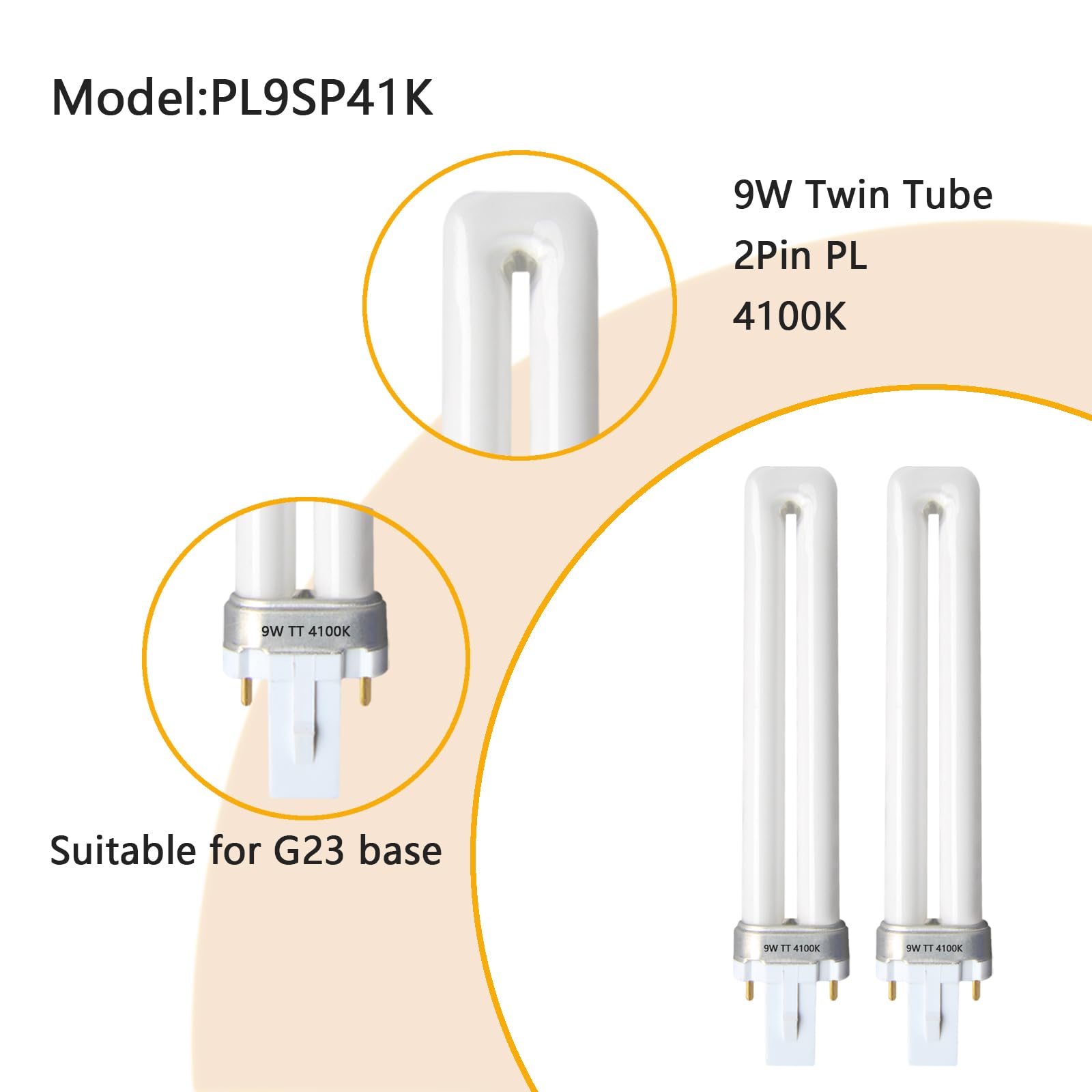 PL9/SP41K 2 Pin 9W Fluorescent Single Tube,Replacement Bulb for Sylvania 21273,Sunlite 60060,Feit Electric,Philips 148700,TCP 32009,G23 Base,4100K Cool White(4Pack)