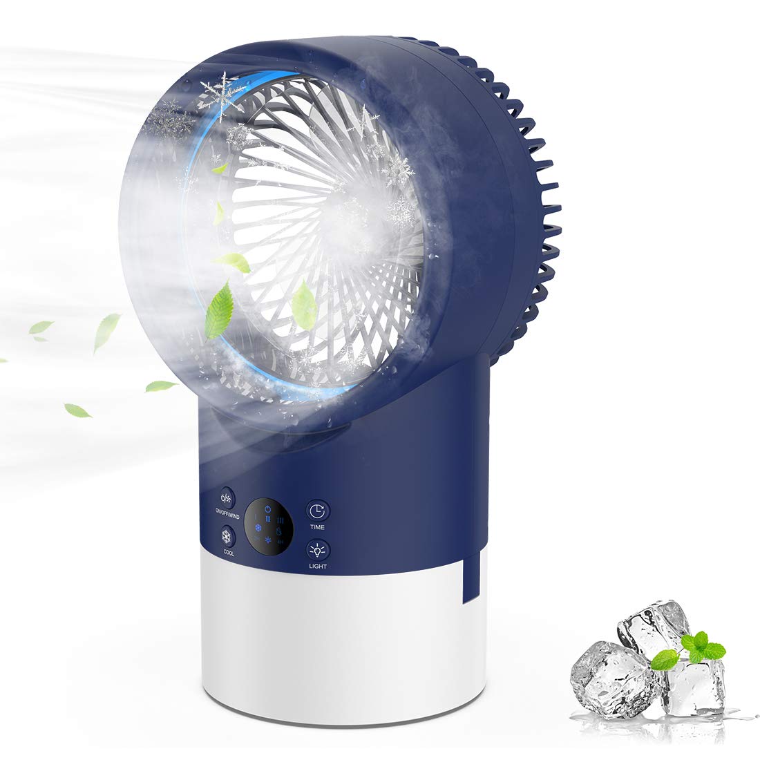 EEIEER Air Conditioner Cool Mist Humidifier Fan, 4 in 1 Timing Night Light Quiet Circulation Small Table Fans Personal Adjustable Misting Evaporative Air Cooler for Home Bedroom Office (Blue)