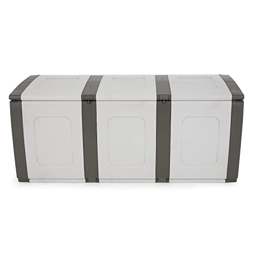 Homeplast Bold Indoor Outdoor Plastic Storage Trunk Resin Deck Box for Storing Pillows, Patio Cushions, and Firewood, 79 Gallon Capacity, Gray/Anthracite