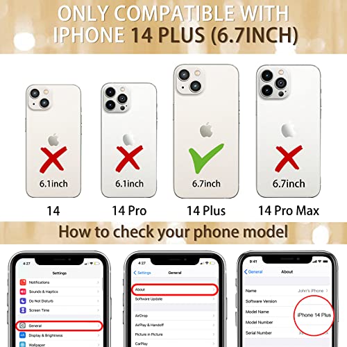 Petitian for iPhone 14 Plus Case, Cute Women Girls Bling Glitter Love Heart Designed for iPhone 14 Plus Phone Cases, Girly Gold Plating Phone Cover for 14 Plus with Camera Protection Black