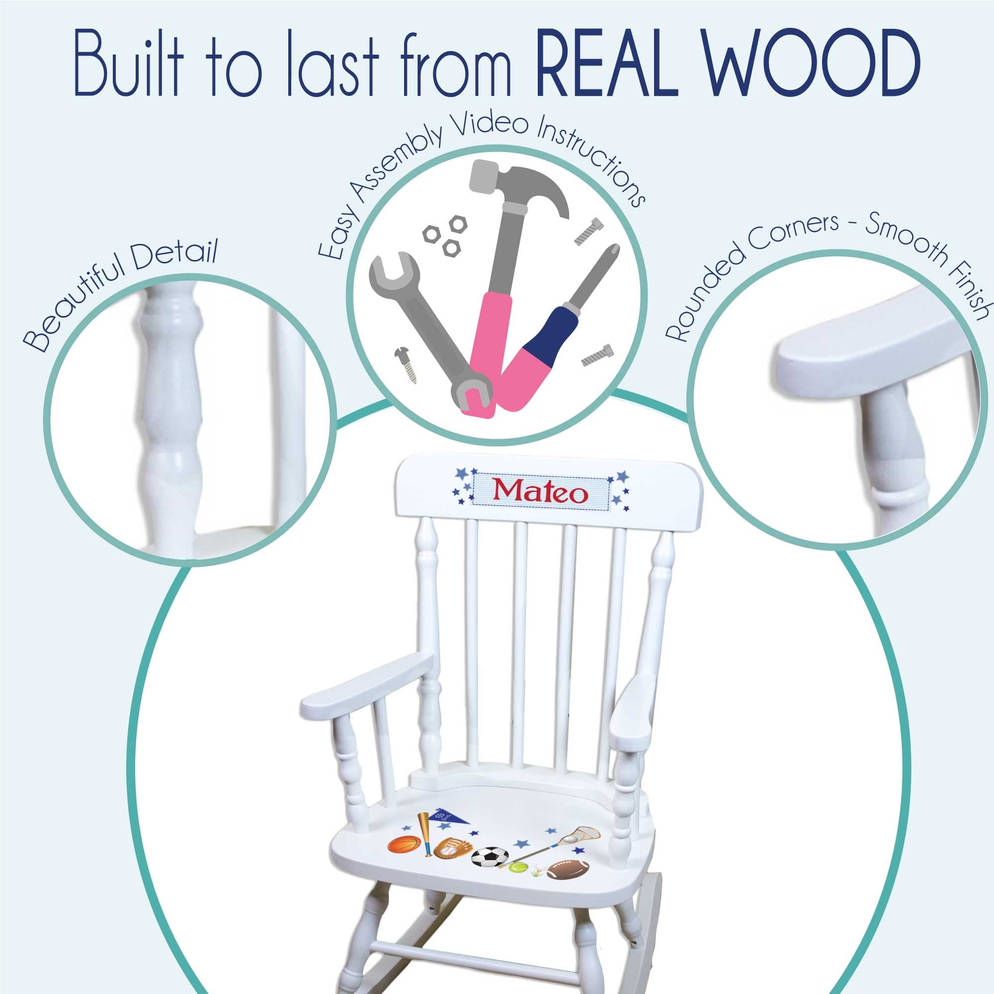 My Bambino Children's Personalized White Rocking Chair I Love You to The Moon and Back