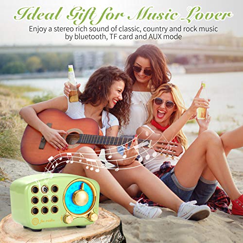 Retro Bluetooth Speaker, Vintage Radio-Greadio FM Radio with Old Fashioned Classic Style, Strong Bass Enhancement, Loud Volume, Bluetooth 5.0 Wireless Connection, TF Card and MP3 Player (Green)