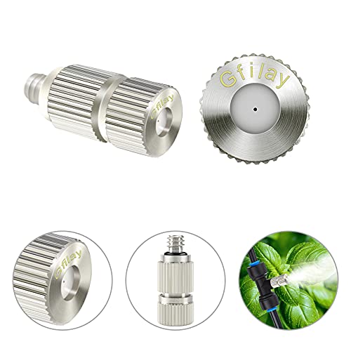 High Pressure Misting Nozzles,Cooling System Brass Nozzles for Outdoor Gardening Patio Atomizing Mist Sprayer UNC 10/24 Fogging Spray Head 0.012" Orifice 20 Pcs Silver Tone