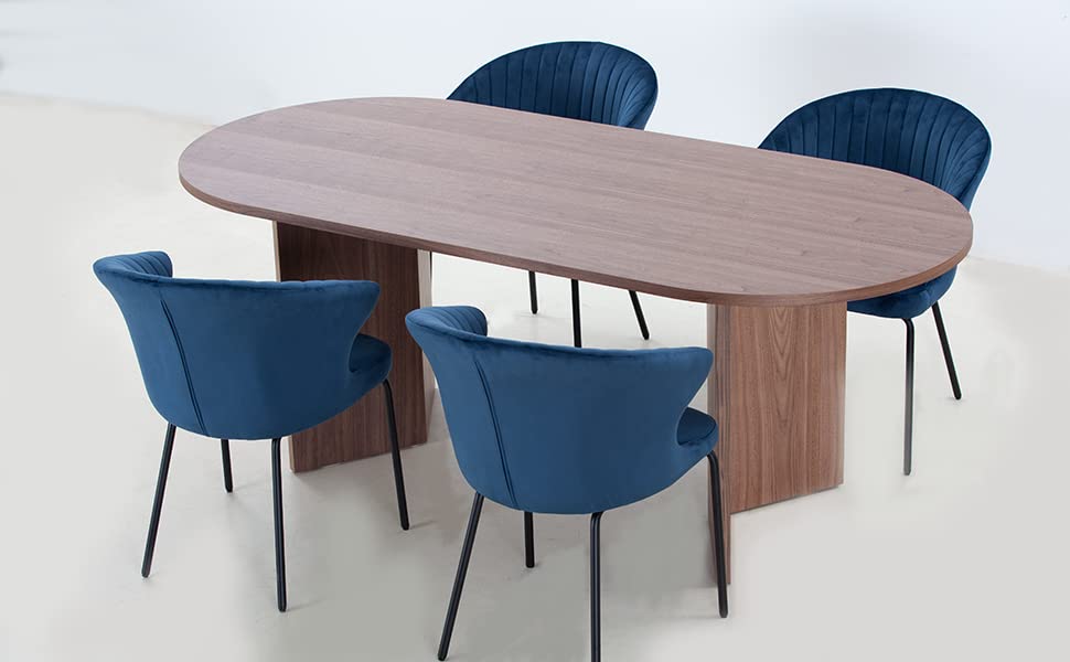 kevinplus 78'' Mid Century Modern Dining Table for 6, Oval Wooden Dining Table Dinner Table for Kitchen Living Room Office, Easy Assembly, Walnut