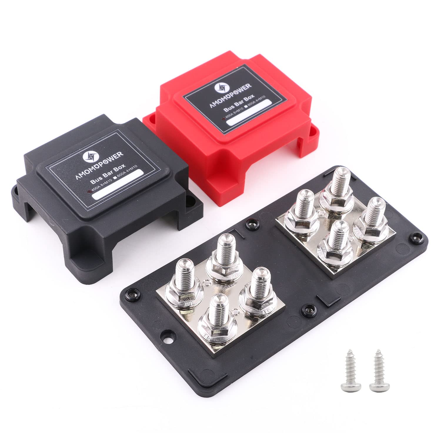 Gloaso Copper Bus Bar 12V- 48V 400A Heavy Duty Module 8X 3/8" Studs Terminals Power Distribution Blocks 400 Amp Battery Busbars Box with Cover for Car Marine Boat RV Solar, Positive& Negative