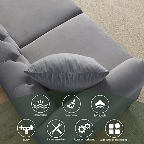 kevinplus 79" Velvet Chesterfield Sofa for Living Room, Modern Upholstered Tufted 3 Seater Sofa Tufted Couch with Rolled Arms and Nailhead for Living Room Bedroom Office Apartment, 2 Pillows, Grey