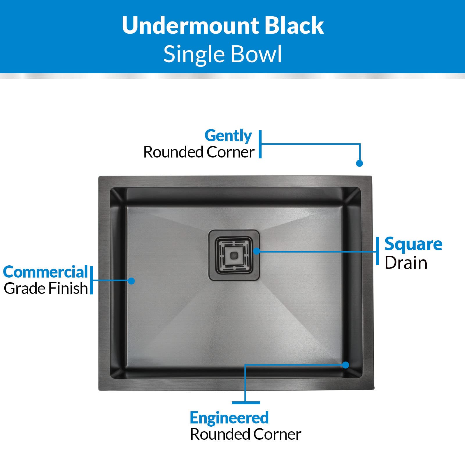 Strictly Sinks 23 Inch Undermount Kitchen Sink β Black Single Bowl 16 Gauge Stainless Steel Bar Prep Kitchen Sink Stain Resistant β With 1 Square Disposal Adapter, 1 Strainer Drain & Bottom Grid