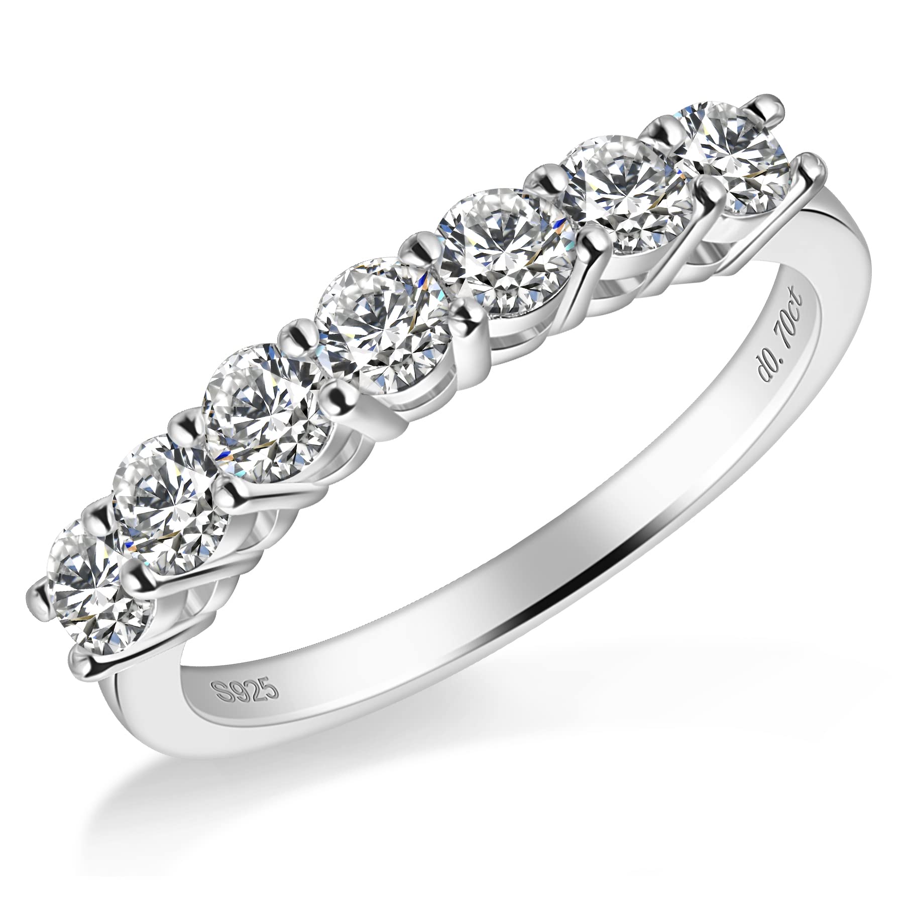 getlove Moissanite Wedding Band for Women 18K White Gold Plated 925 Sterling Silver Half Eternity Ring for Women 0.7ct D Color VVS1 Stackable Rings Lab Created Diamond Anniversary Band Size 6