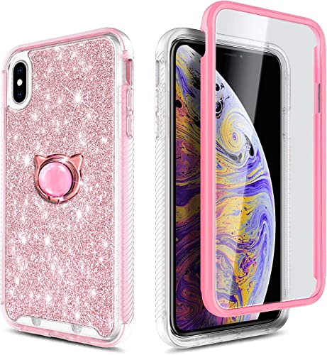 NGB Supremacy Compatible with iPhone XR Case with [Built-in Screen Protector] Ring Holder/Wrist Strap, Full Body Protection Slim Fit Shockproof Bumper Durable Case Cover (Rose Gold)
