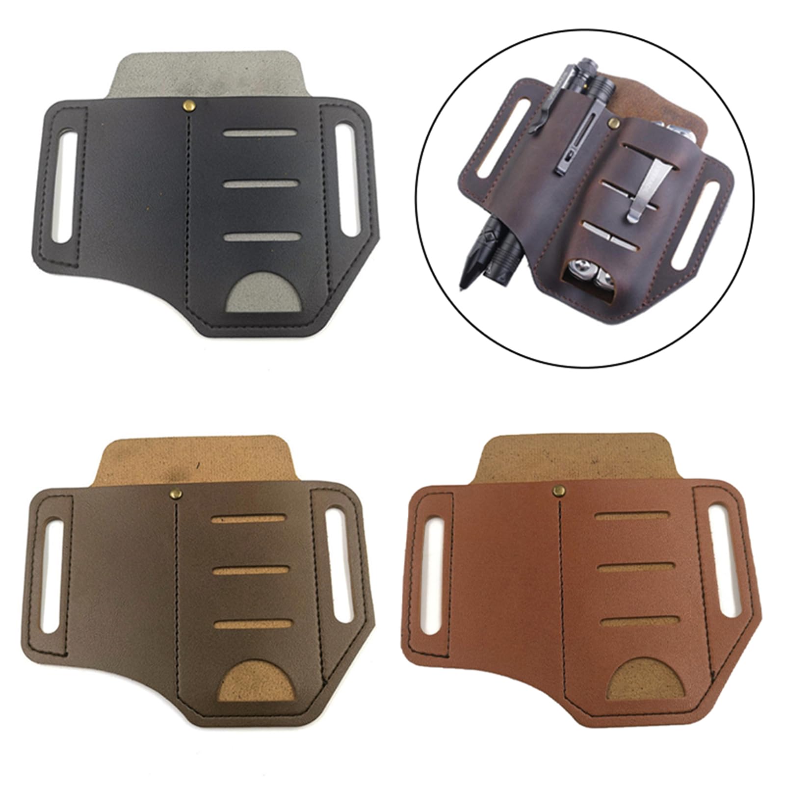 Leather Multitool Sheath, Tools Belt Organizer, Daily Use Sheath Holster for Belt, Multitool Pouch for Belts, Belt Sheath Pocket Tool Organizer for Men Flashlight Pen Work(Dark Brown)