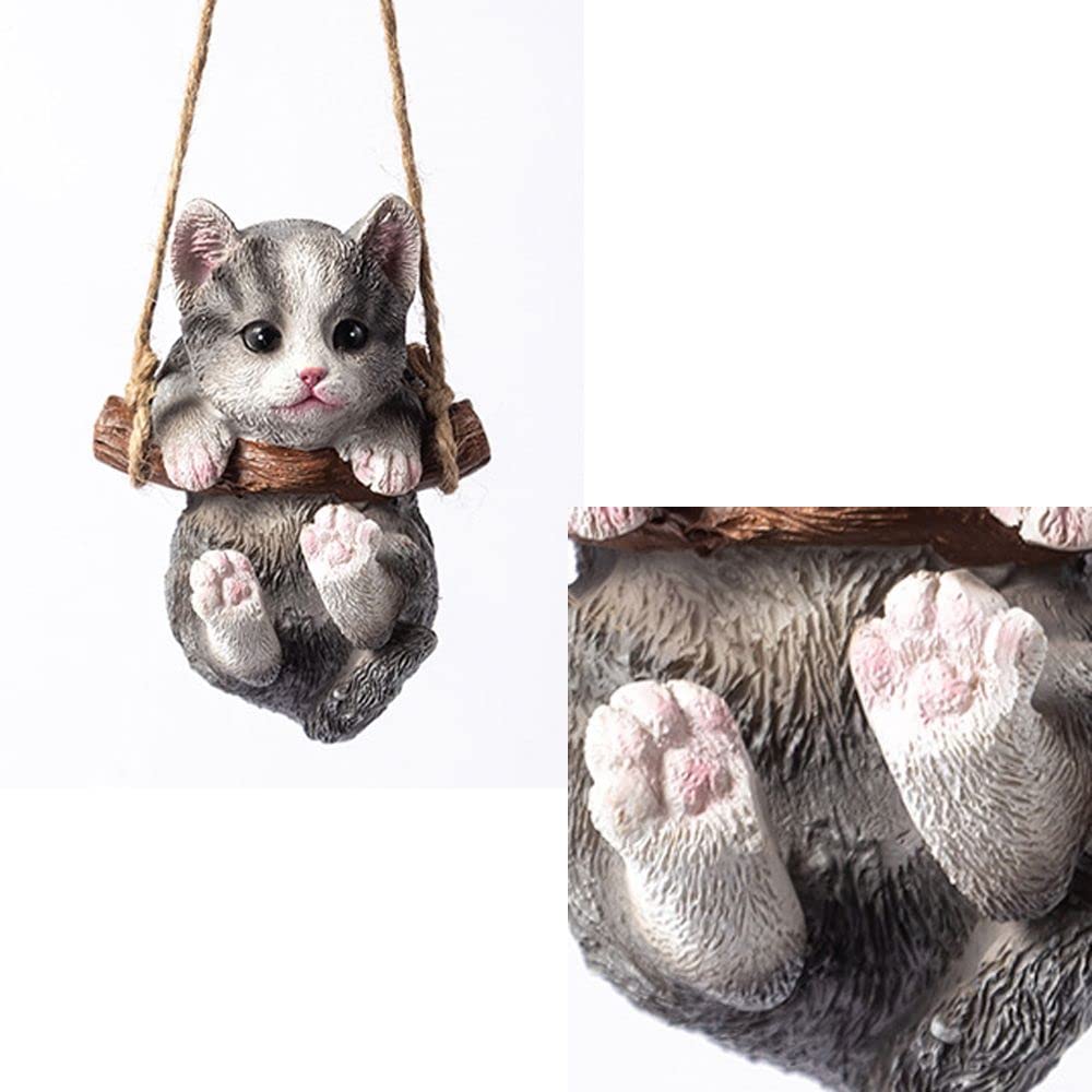 HomeSoGood 3D Garden Cat Ornaments Resin Kitten Simulation Model Statue Pendant Animal Figurine Car Interior Hanging Decor(Grey)