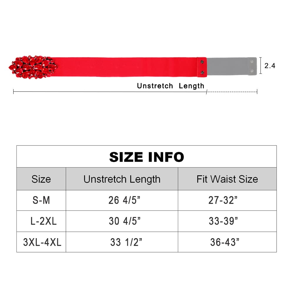 Dorchid Women Rhinestone Belt Crystal Elastic Waist Floral Cummerbund for Dress Red