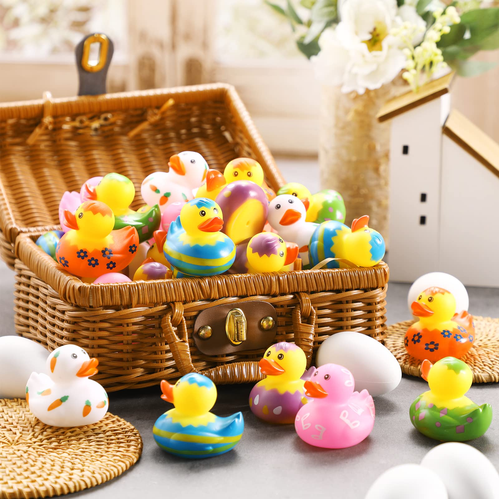 Jerify 2 Inch Easter Rubber Ducks Small Carrot Egg Pattern Rubber Duckies Assortment Float Toy Bulk for Pool Party Class Prizes Birthday Gift Bag Fillers Summer Beach Bathtub Shower Favors(12 Pieces)