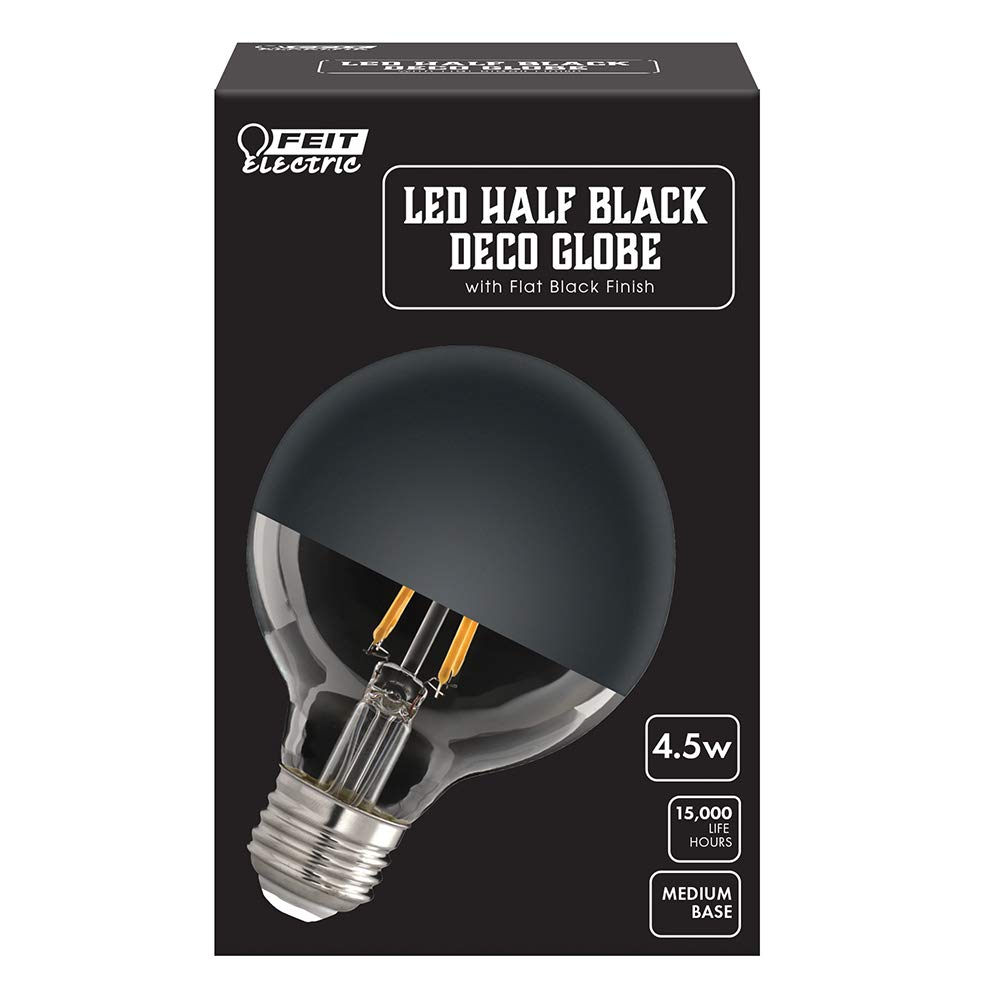 Feit Electric G2540/BLK/827/FIL/4 40-Watt EQ G25 DM Black Mirror Dome Filament LED Light Bulb, 4-Pack