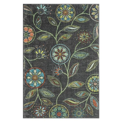PAGISOFE Indoor Front Door Mat Boho Kitchen Sink Mat, 2x3 Machine Washable Rug, Floral Non-Slip Throw Rug with Rubber Backing, Soft Small Area Rugs for Entryway Bedside Bathroom Entry, Green/Multi