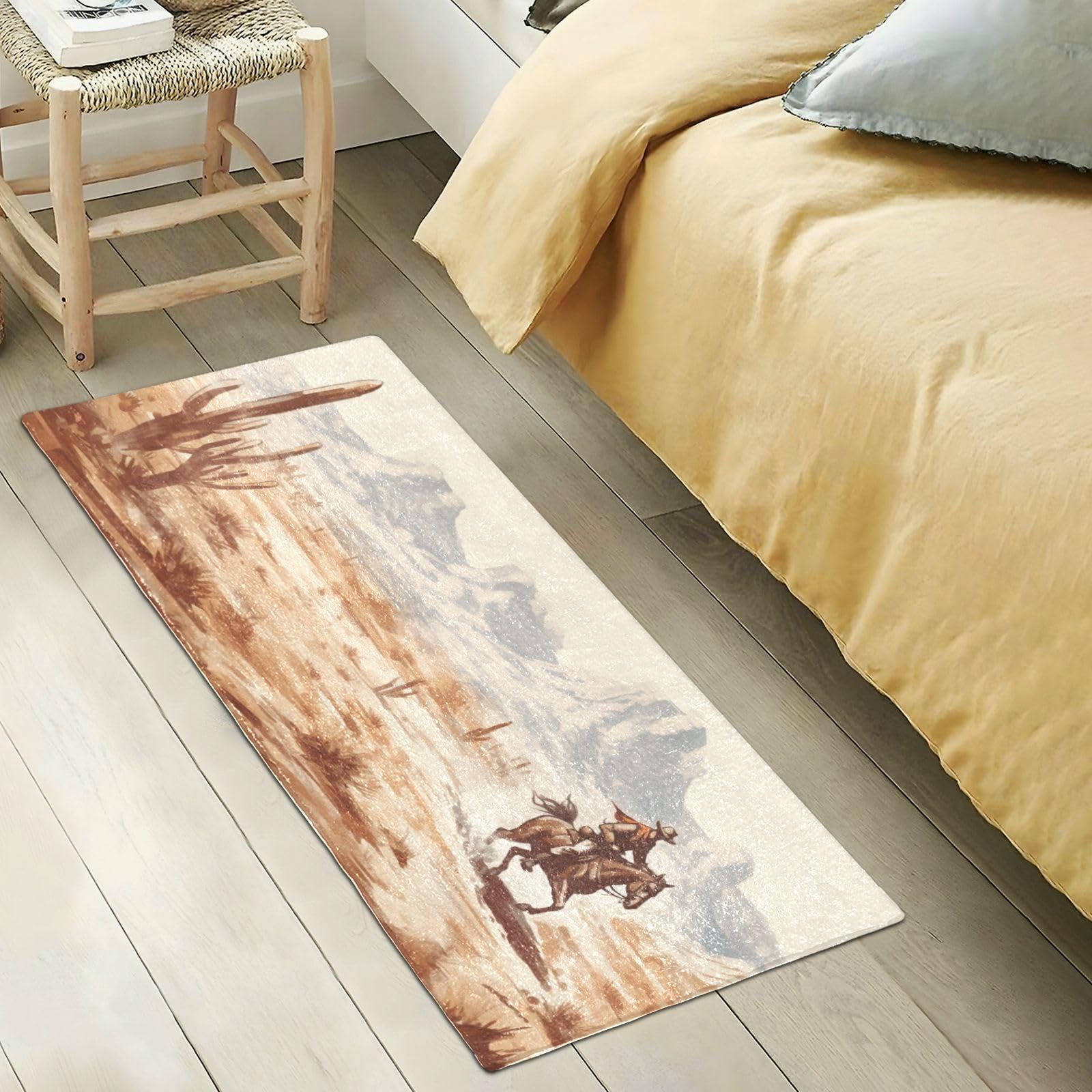 YETTASBIN Western Desert Cowboy Area Rug, Anti Fatigue Large Floor Mat, Soft Absorbent Washable Plush Carpet with Non-Slip Rubber Back for Entryway, Bedroom, Sink, Kitchen, Bathroom, 39 x 20 Inch