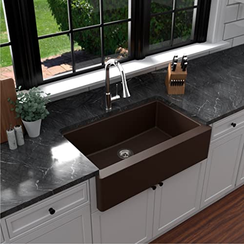 Karran QA-740 Farmhouse/Apron-Front Quartz Composite 34 in. Single Bowl Kitchen Sink Kit in Black