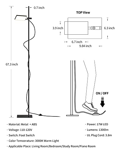 VISDANFO Modern Floor Lamp, 360 Degree Rotation Sky LED Floor lamp Office Lighting, Bright LED Standing Pole Light, Tall Lamps for Living Room,Bedroom,Reading,Study Room (Black)