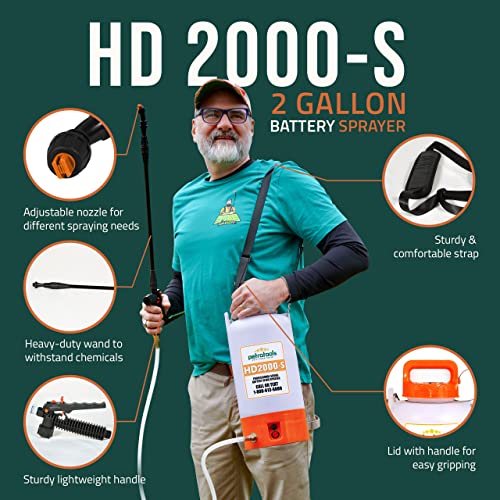 PetraTools Battery Powered Sprayer, Electric Sprayers in Lawn and Garden with Easy-to-Carry Strap, Weed Sprayer, Electric Sprayer & Yard Sprayer with Ultra Long-Lasting Battery Life (2 Gallons)