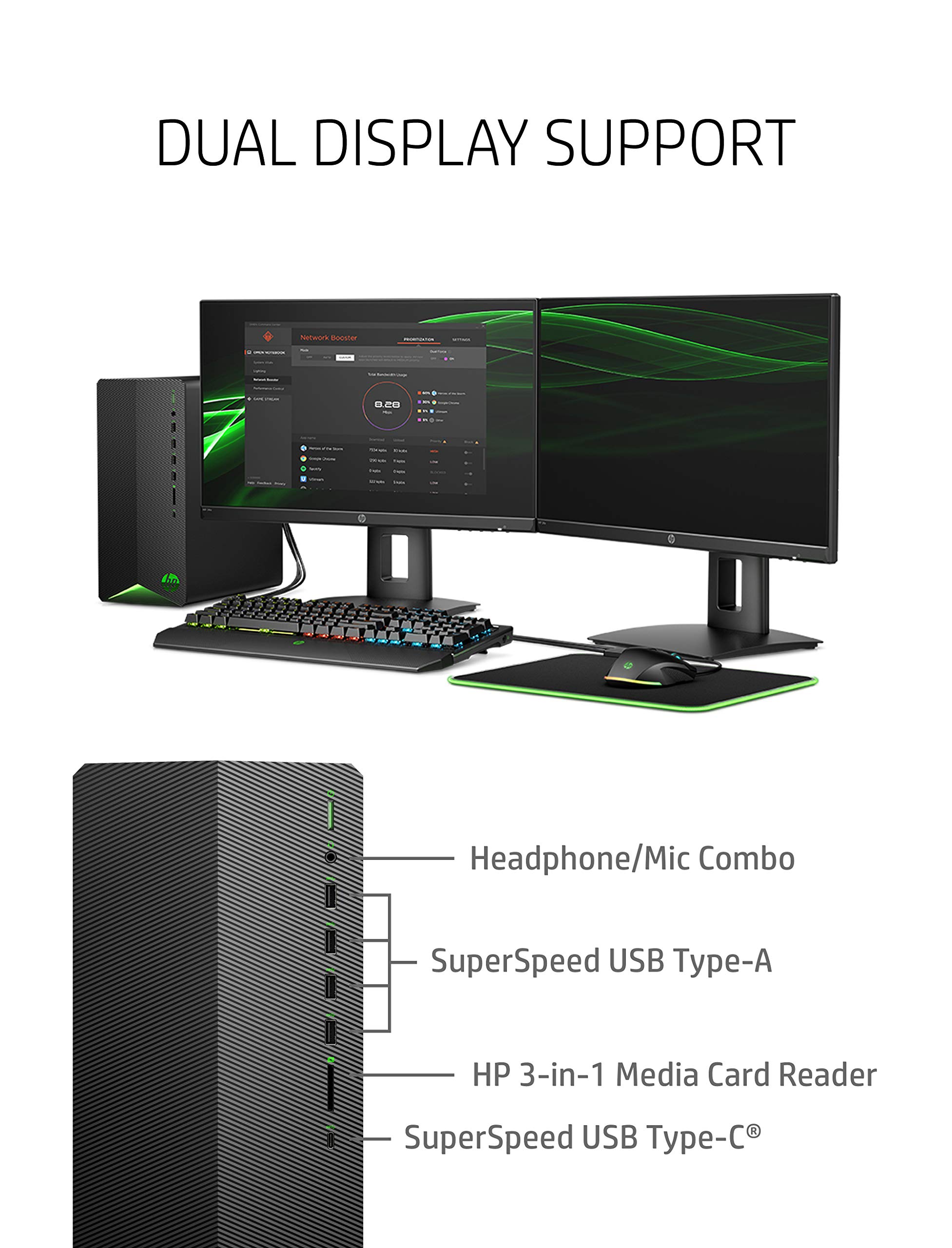 HP Pavilion Gaming Desktop, NVIDIA GeForce GTX 3060, Intel Core i7-11700, 32 GB DDR4 RAM, 2 TB SSD + 2TB HDD, USB Mouse and Keyboard, Compact Tower Design, Windows 11 Professional