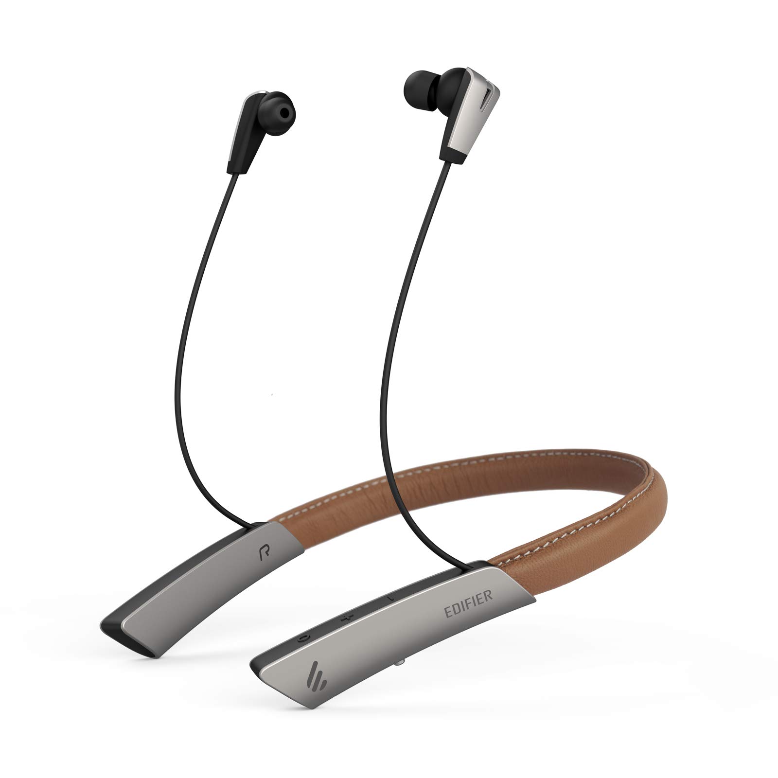 Edifier W380NB Bluetooth Headphones, Wireless Neckband Headset with Call Vibrate, Active Noise Cancelling Stereo Earphones Brown