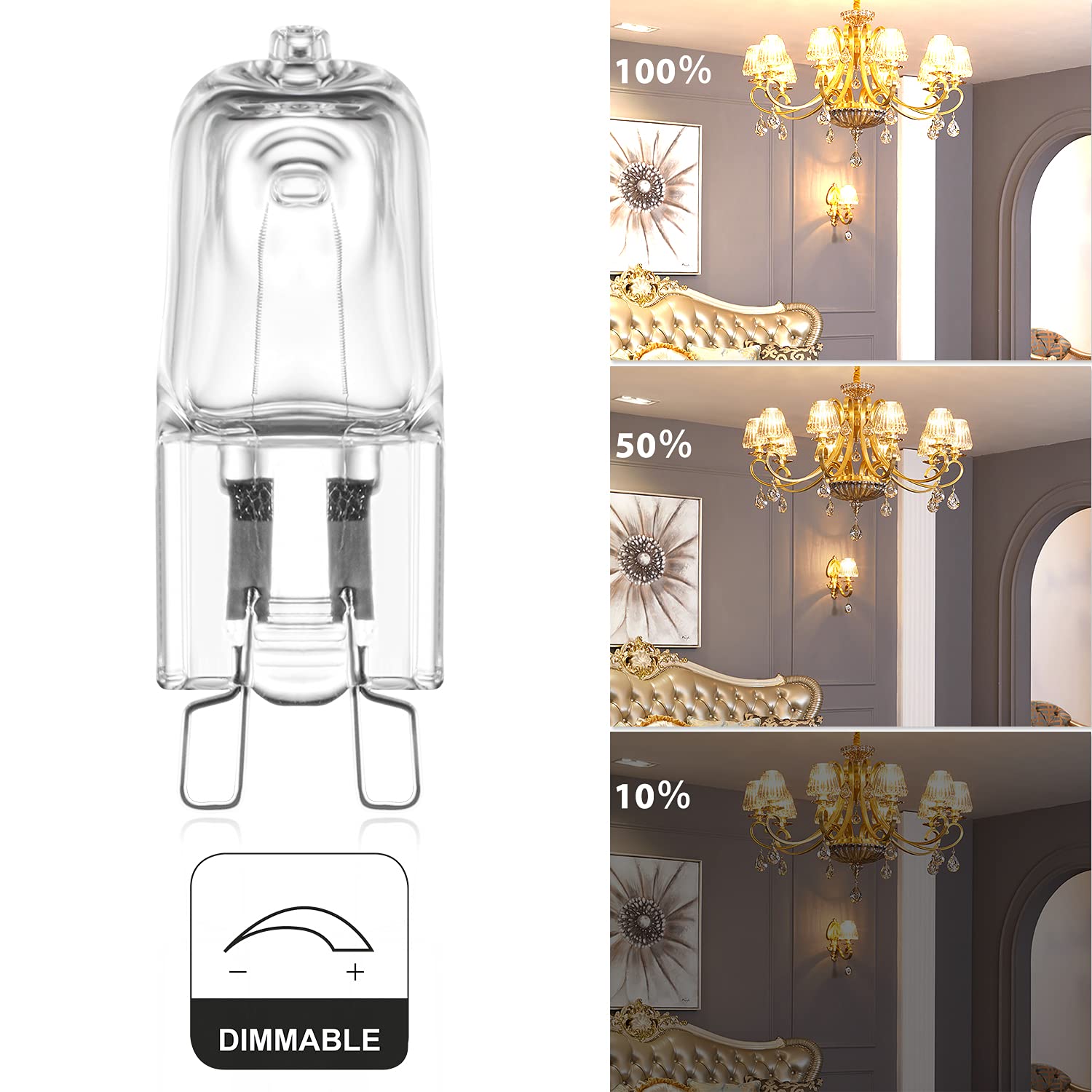 G9 Halogen Bulbs 40 Watt, T4 Type G9 Bi-pin Base Light Bulb Dimmable Warm White 2800K, AC 120V, Clear Halogen Lamp, 10 Pack