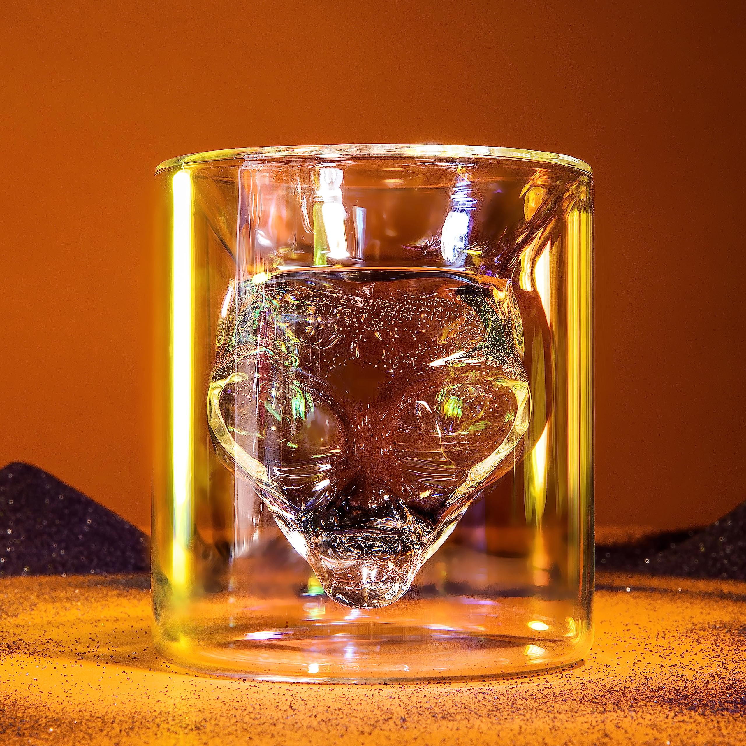 Dragon Glassware Alien Drinking Glasses - Unique Double Wall Grey Alien Inspired Design from Area 51 - Novelty Gift for Outer Space Enthusiasts - Fun and Stylish Tumblers, Set of 2