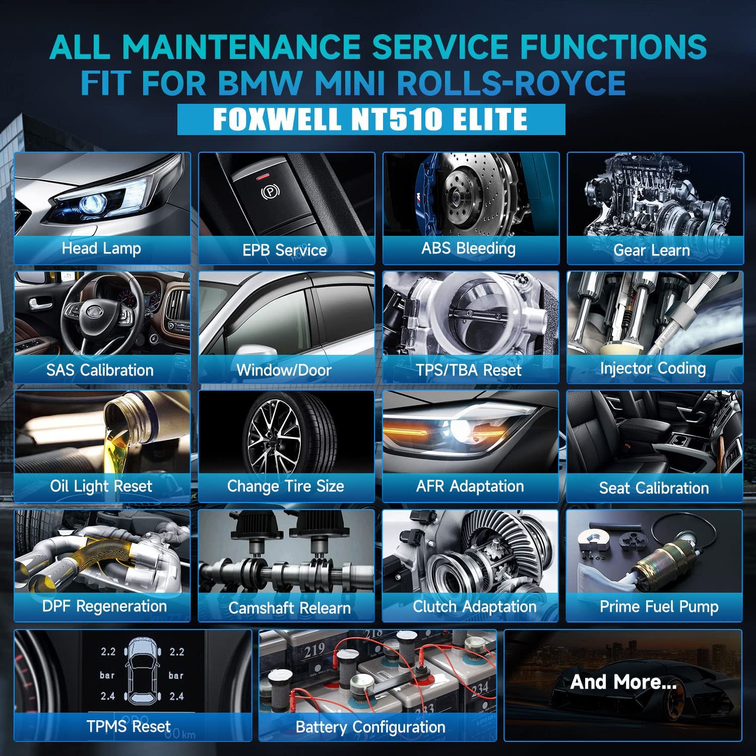 FOXWELL NT510 Elite Fit for BMW OBD2 Scanner + FOXWELL BT100 Battery Tester for 12V Car Batteries
