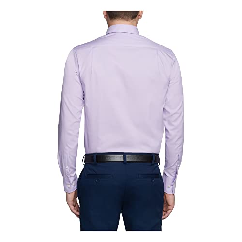 TOMMY HILFIGER Men's Non Iron Solid Button Down Collar, Frosted Lilac, 16.5" Neck 34"-35" Sleeve