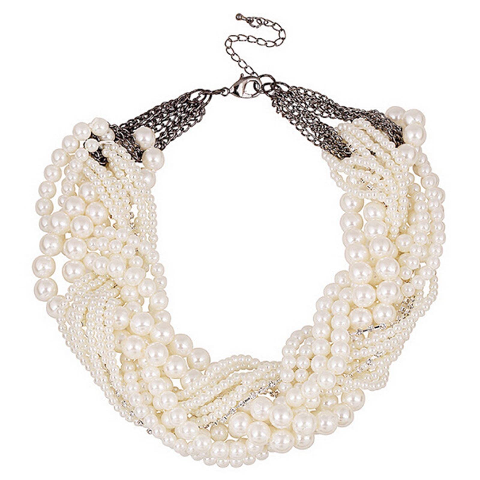 Exaggerate Multilayer Pearl Chunky Choker Necklace Punk Multi-Strand Pearl Link Statement Collar Necklaces Fashion Jewelry for Women Gift (Multilayer Pearl)