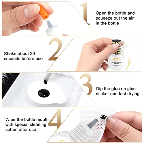 Eyelash Extension Glue Professional Lash Glue for Eyelash Extensions 6ml Black Lash Glue Within 2 Sec Drying Time Lash Extension Glue 7-8 Weeks Long Lasting Waterproof Eyelash Glue