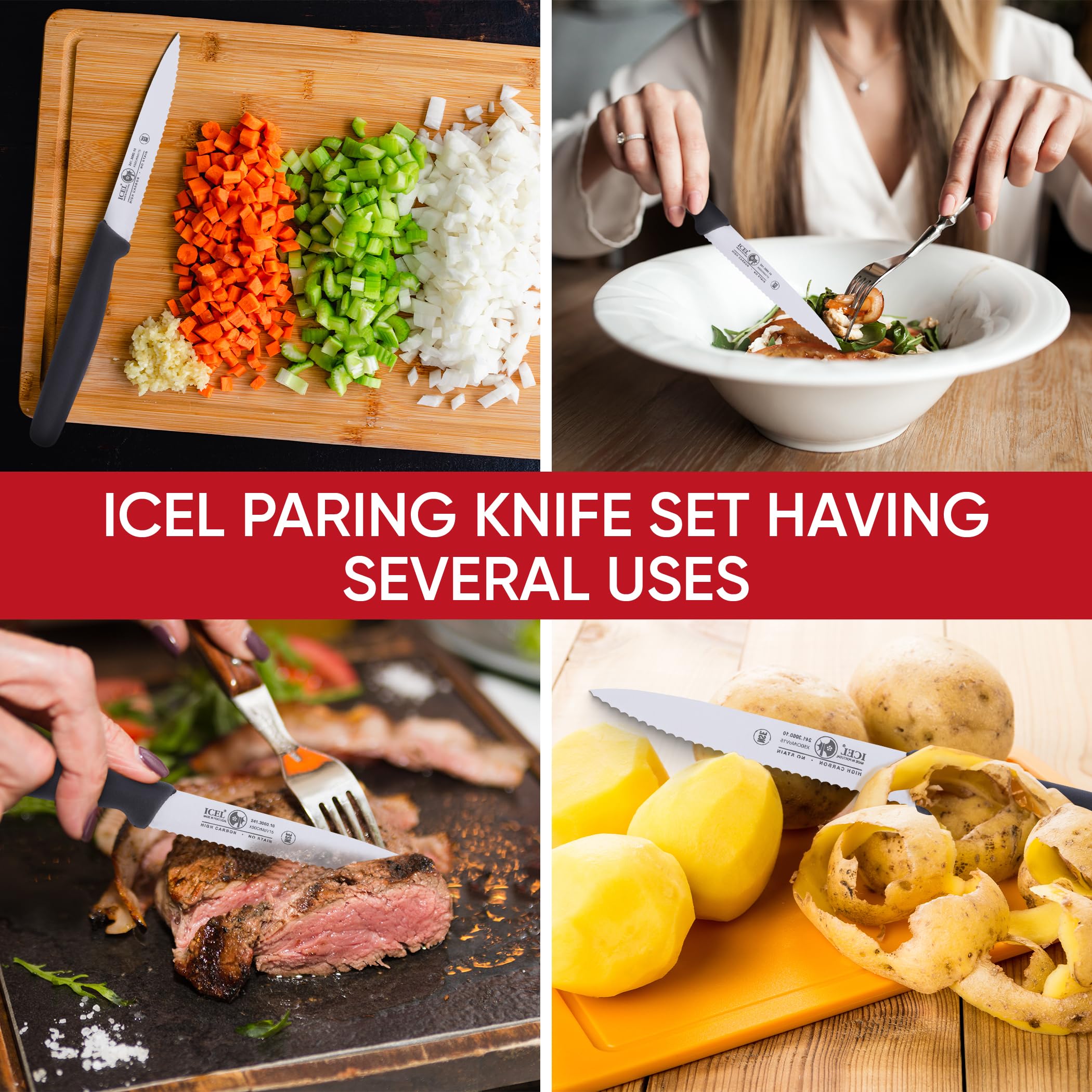 Light 'n' Mighty Paring Knives Set – Serrated Paring Knife Set of 6 – Stainless Steel Kitchen Paring Knives – Small Kitchen Knives for Meal Prep – 4-inch Blade Sharp Paring Knives