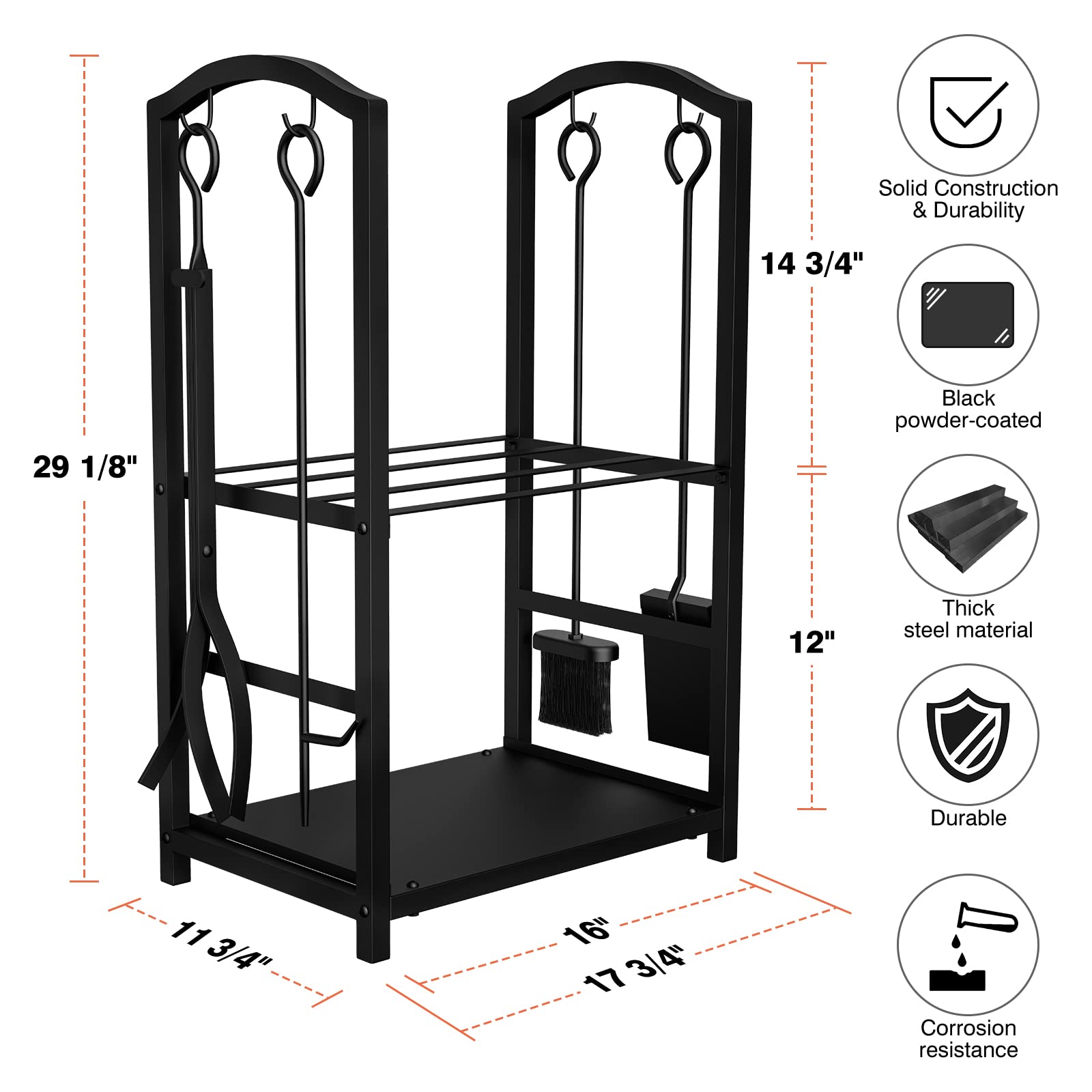 GASPRO Firewood Rack Indoor, 5 Pcs Wrought Iron Fireplace Tools and Log Holder for Fireplace, Wood Stove, Hearth, Fire Pit, Sturdy and Easy to Assemble