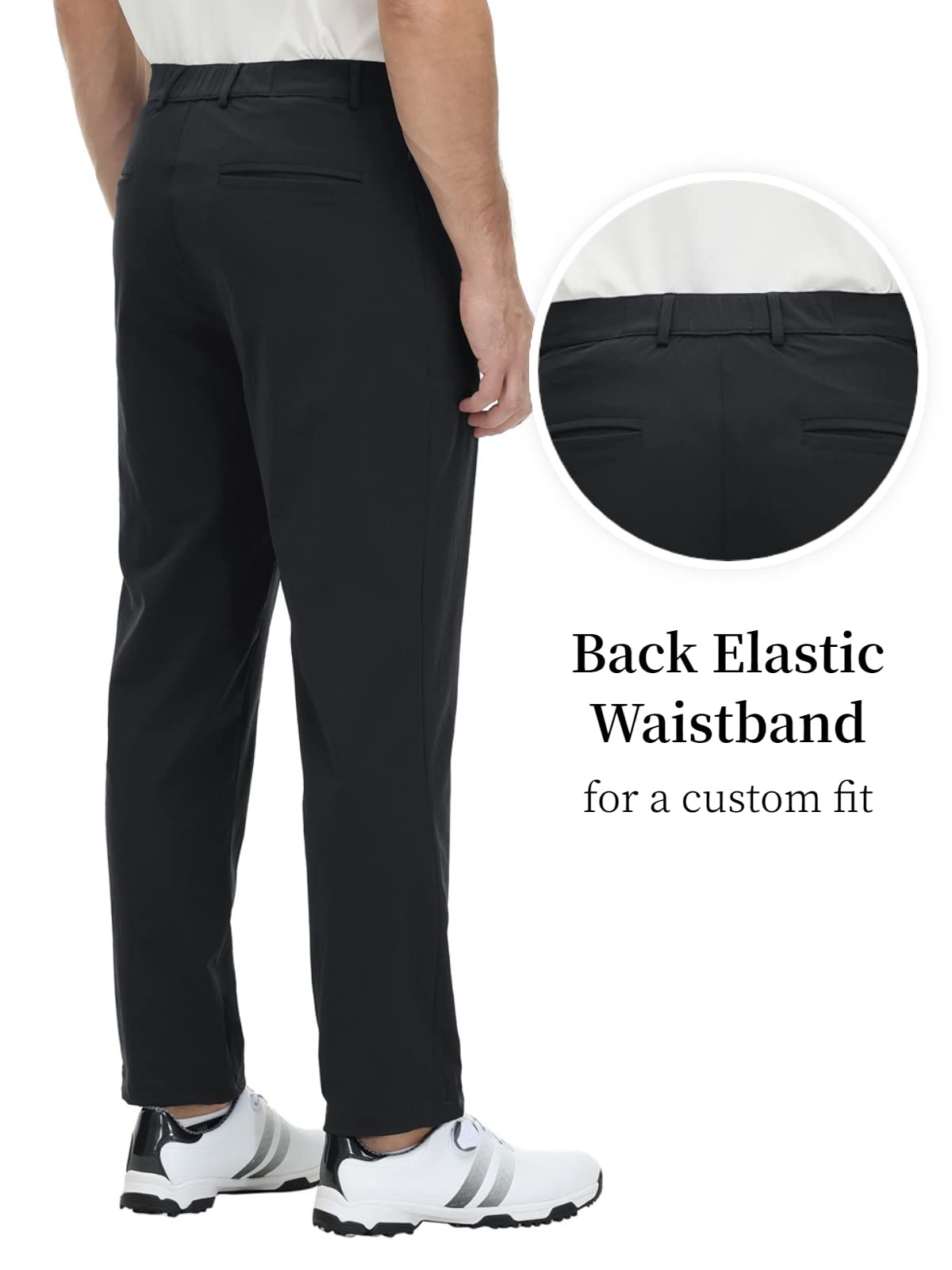 EXARUS Mens Golf Pants Stretch Relaxed Fit Expandable Waist Quick Dry Dress Pants with Pockets Flat Front Lightweight Black XL