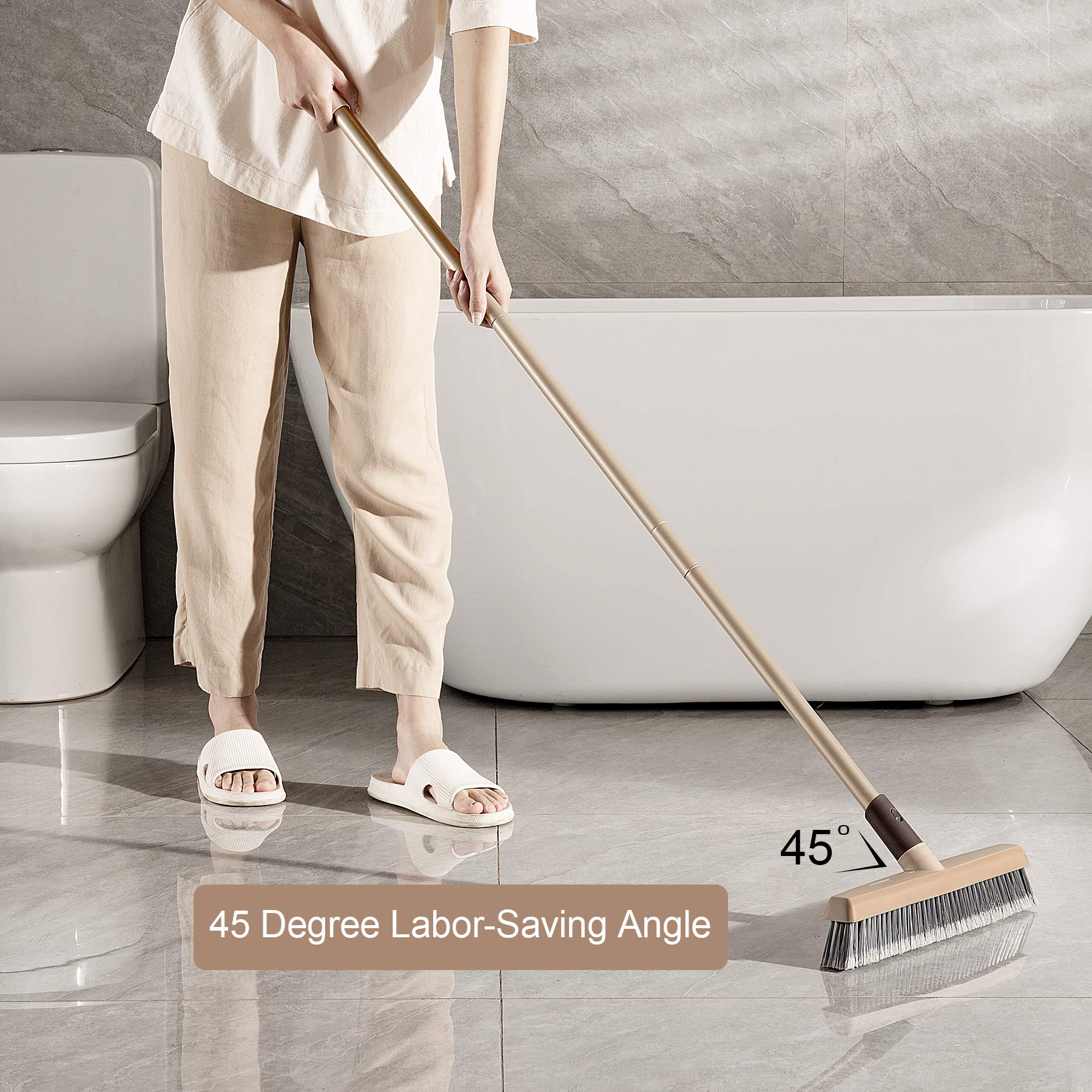 Eyliden Push Broom, 12.6" Wide Multi-Surface Angle Broom, 48" Long Handle, Stiff Bristle Broom Brush for Cleaning Tile Bathroom Patio Garage Deck Concrete Wood Stone Tile IndoorOutdoor Rough Floor