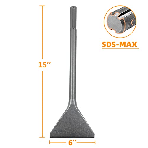 HIGOSPRO 6 Inch Wide Tile & Thinset Scaling Chisel SDS-Max Shank, 6" x 15" Scraper Removal Bit, Ideal for Rotary Hammer Drills Compatible with SDS-Max